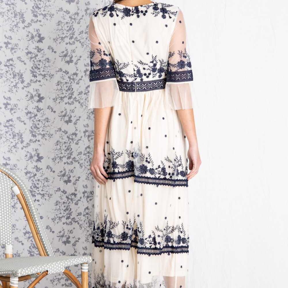 Polagram Maxi Dress Embroidered Tiered Lace Dress. - Gem